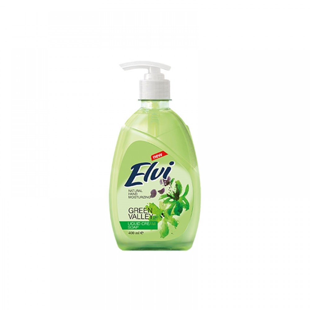Elvi Течен сапун, с помпа, билкови листа, 400 ml, зелен - от