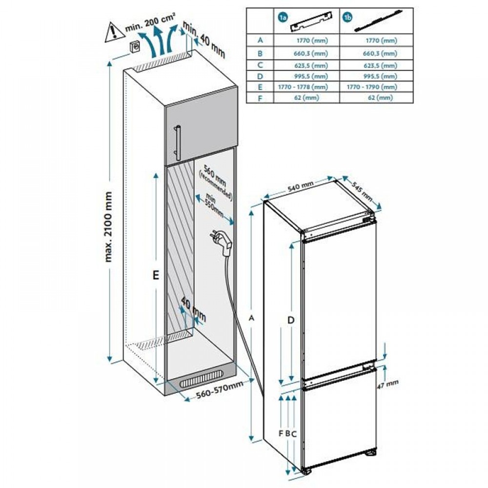 Вграден хладилник с фризер Sharp SJ-BE235E2XS-EU , 233 l, E